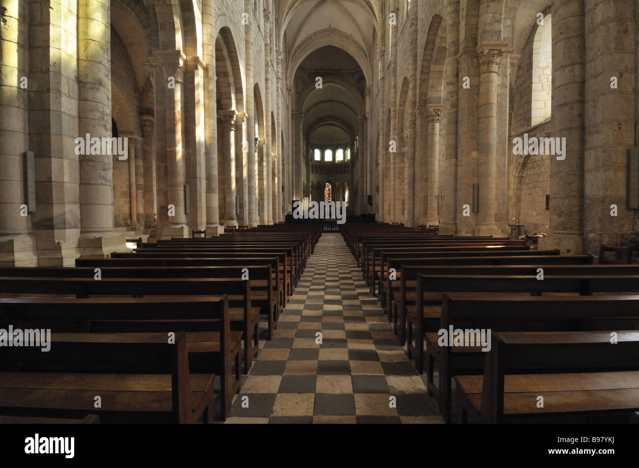 The nave of the basilica of Fleury Abbey at St Benoit sur Loire France ...