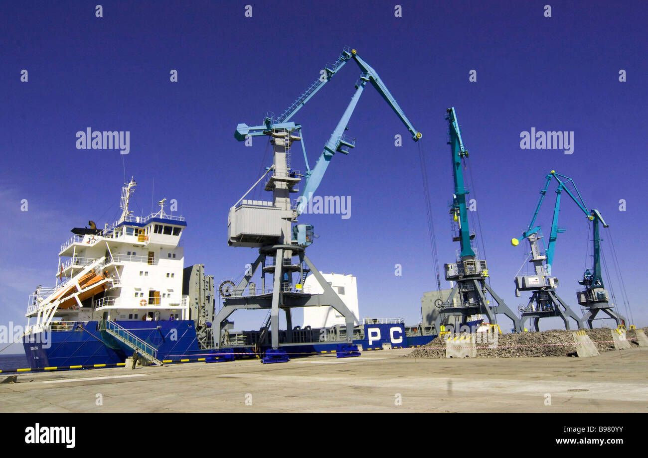 An all purpose handling complex in the sea port of Ust Luga Stock Photo ...