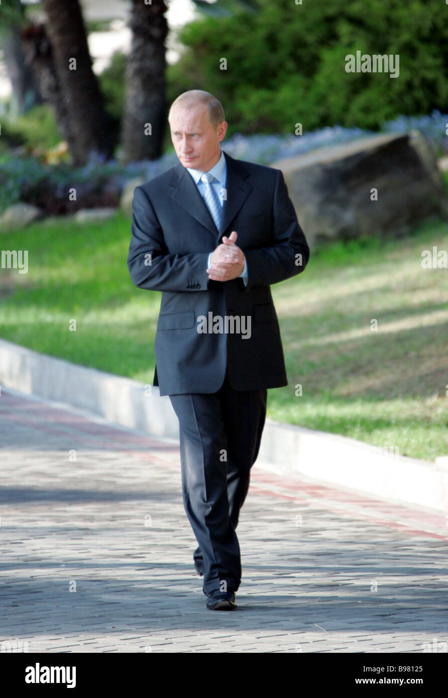 Russian President Vladimir Putin in his residence Bocharov Ruchei Stock ...