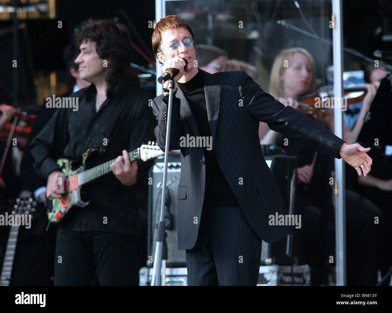 Singer of Bee Gees Robin Gibb at a concert on Palace Square which ...