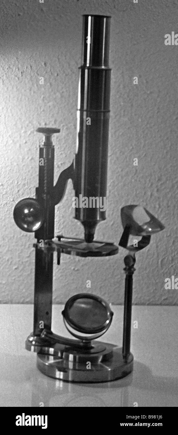 Pleusle s microscope 1830 1833 in the Microscope Museum in Kiev Stock ...