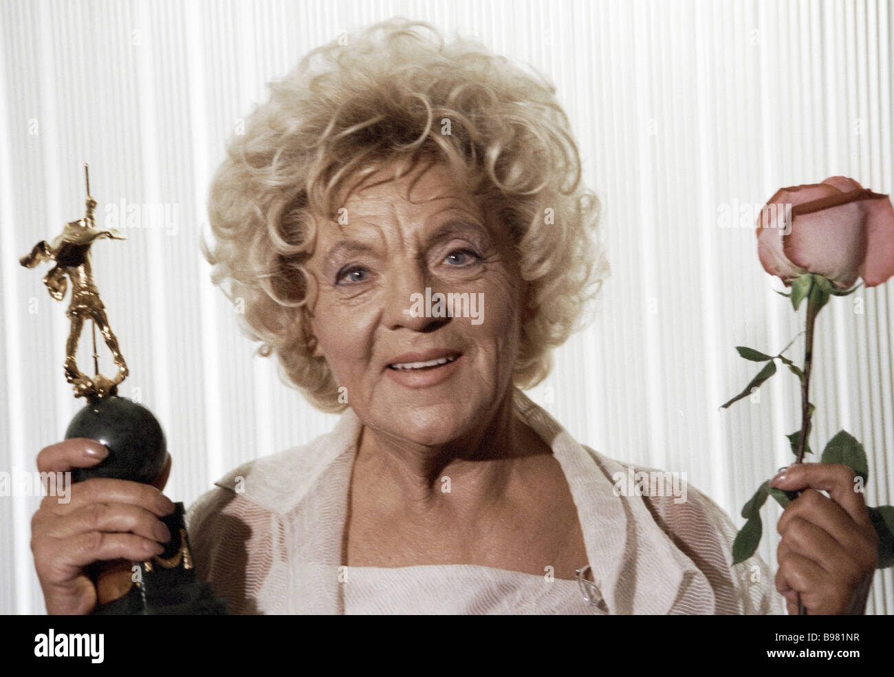 Actress Zinaida Sharko holding public sympathy prize at the 22nd Moscow ...