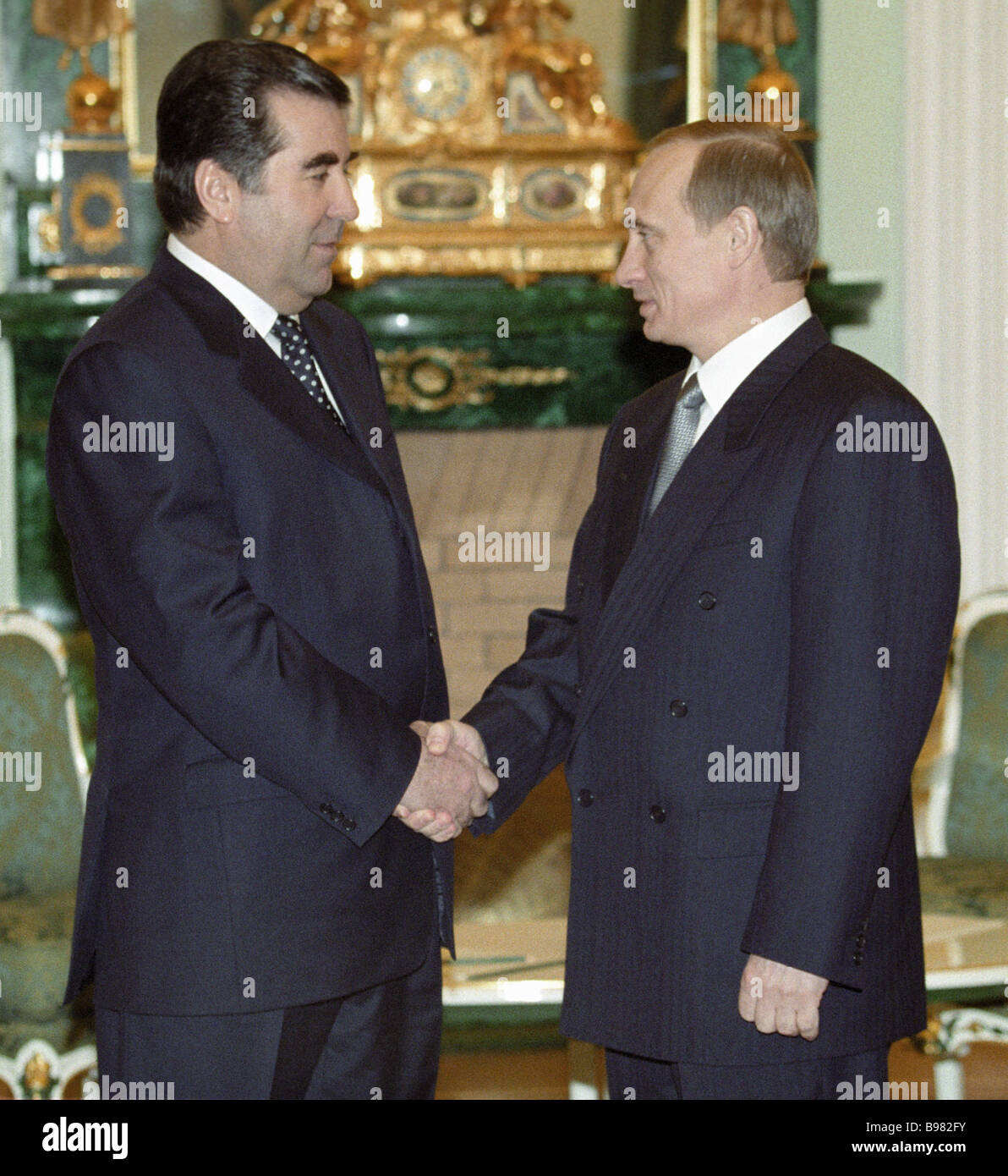 Russian President Vladimir Putin right and Tajik President Emomali ...