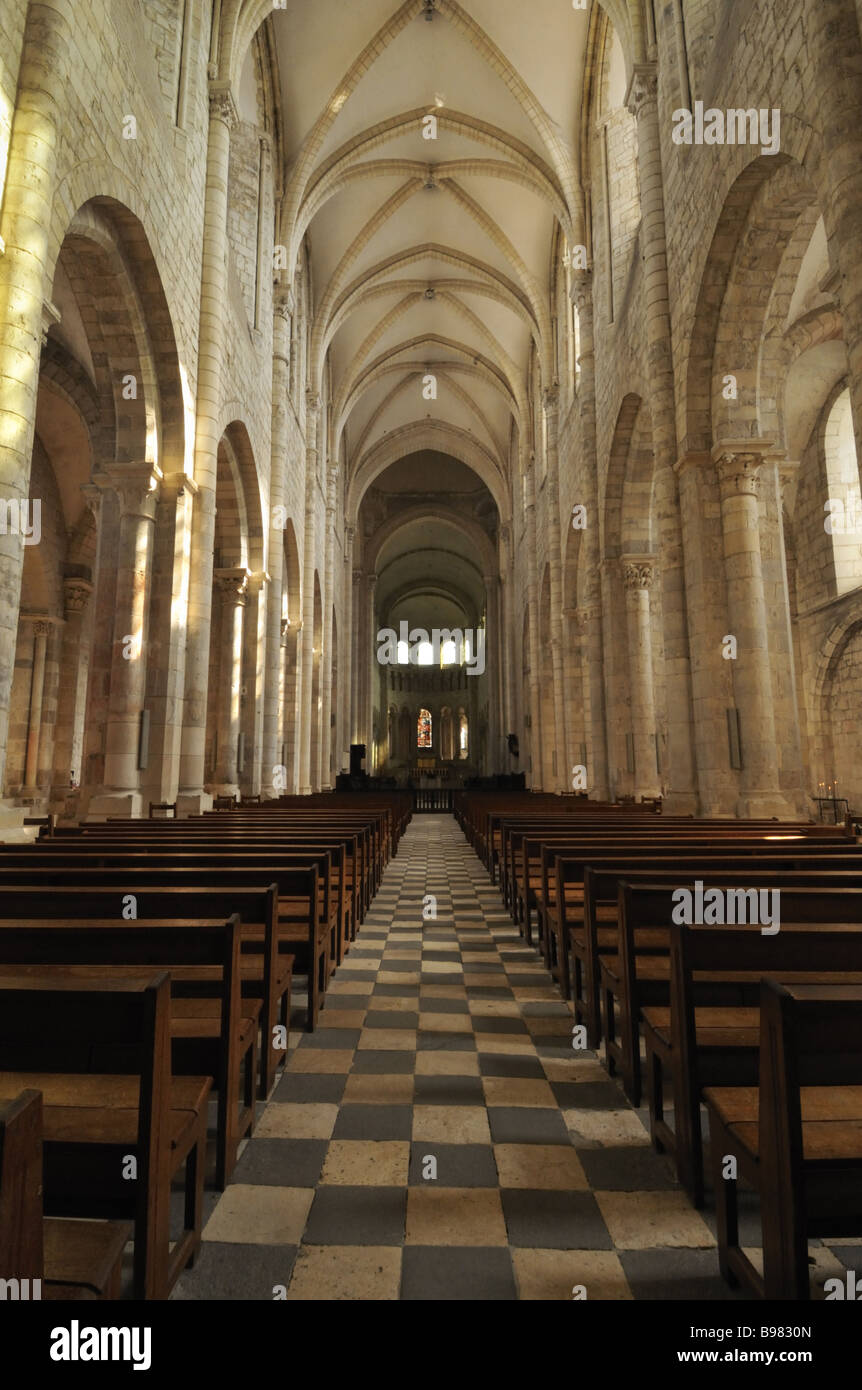 The nave of the basilica of Fleury Abbey at St Benoit sur Loire France ...
