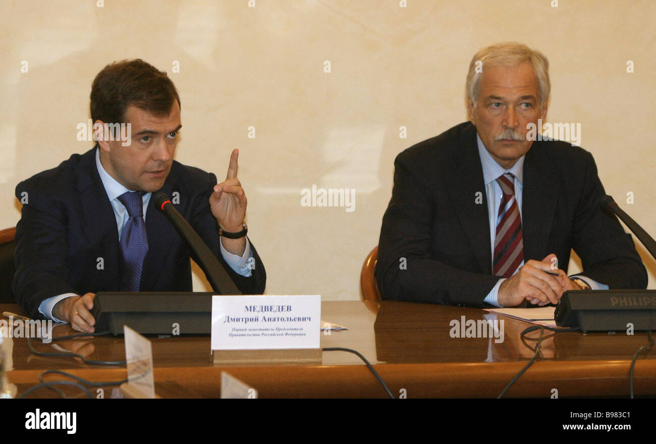 Russian First Deputy Prime Minister Dmitry Medvedev left and State Duma ...