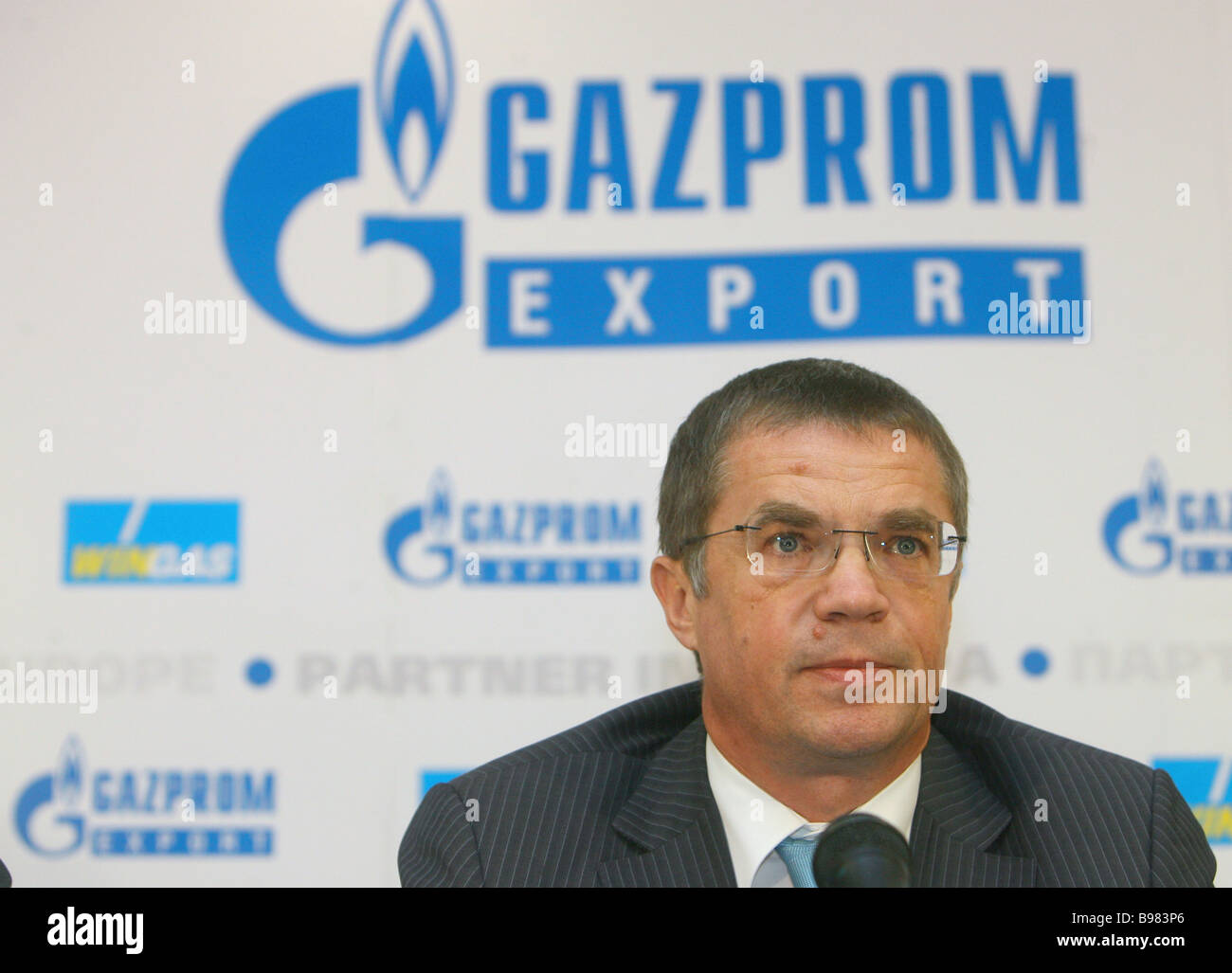 Alexander Medvedev Gazprom deputy board chairman addressing a news ...