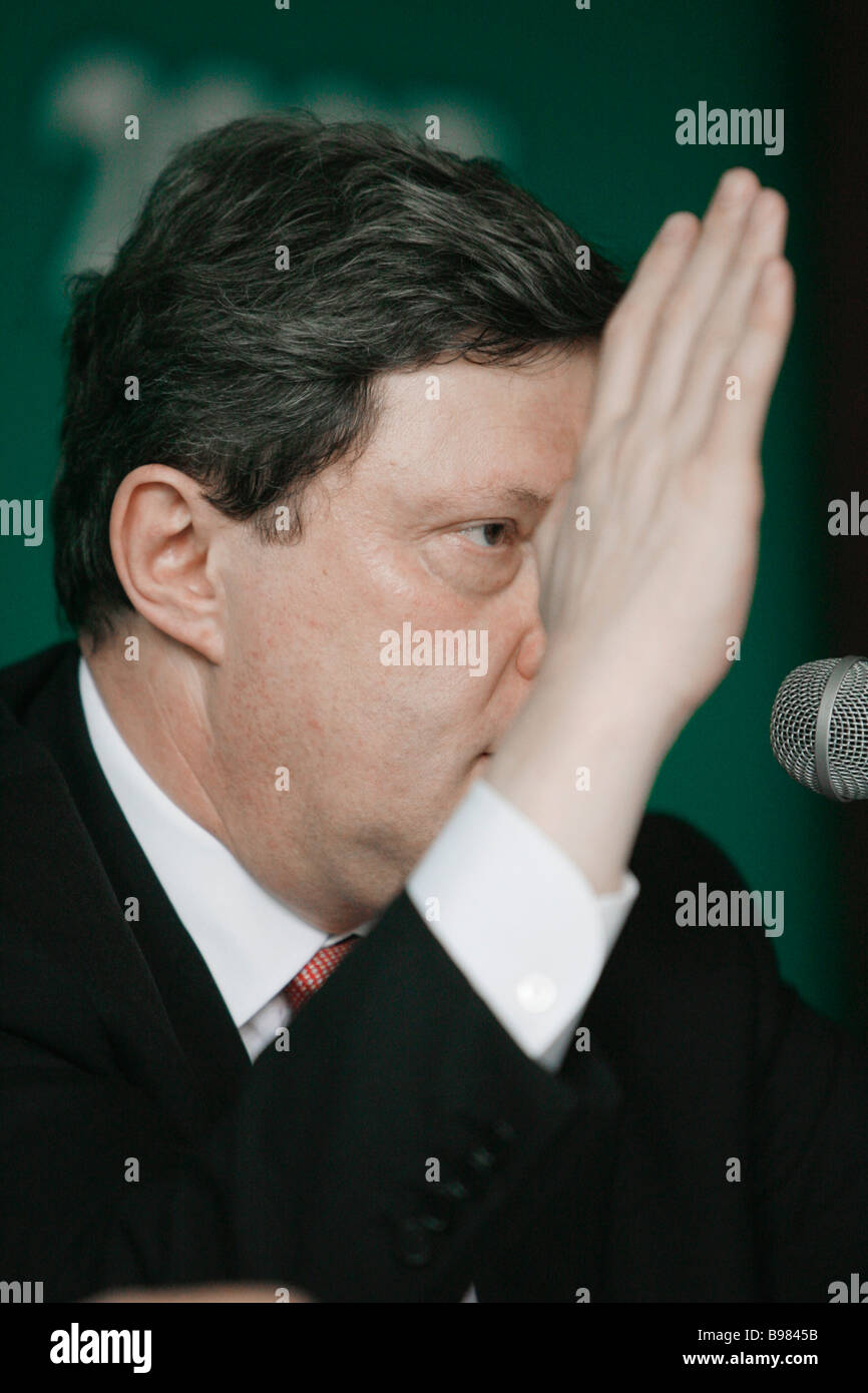 Leader of the Yabloko Apple party Grigory Yavlinsky during a meeting of ...