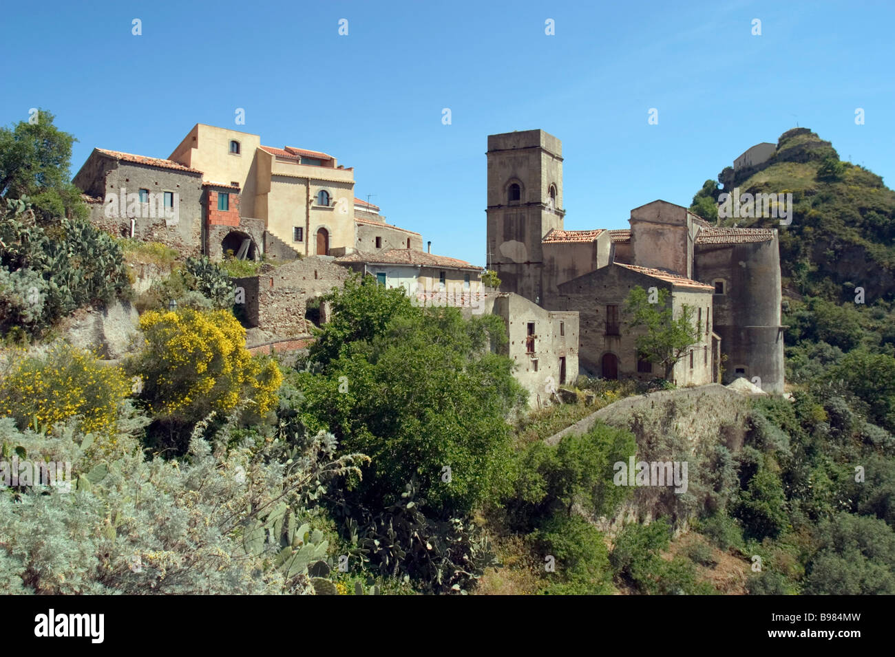 Hilltop village with medieval buildings Chiesa Madre church tower ...