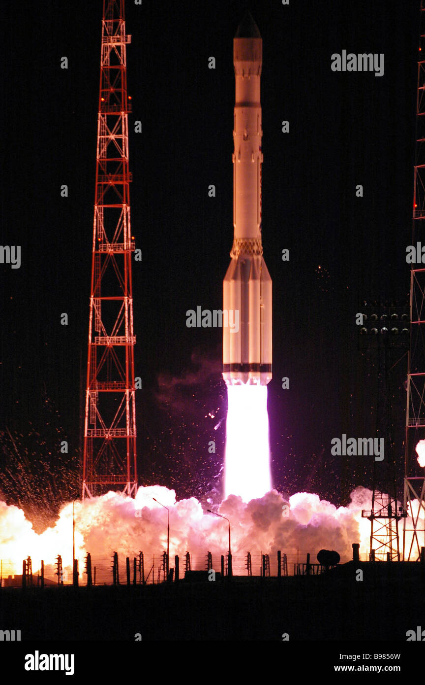 The launch of Proton M with three GLONASS M Russian navigation ...