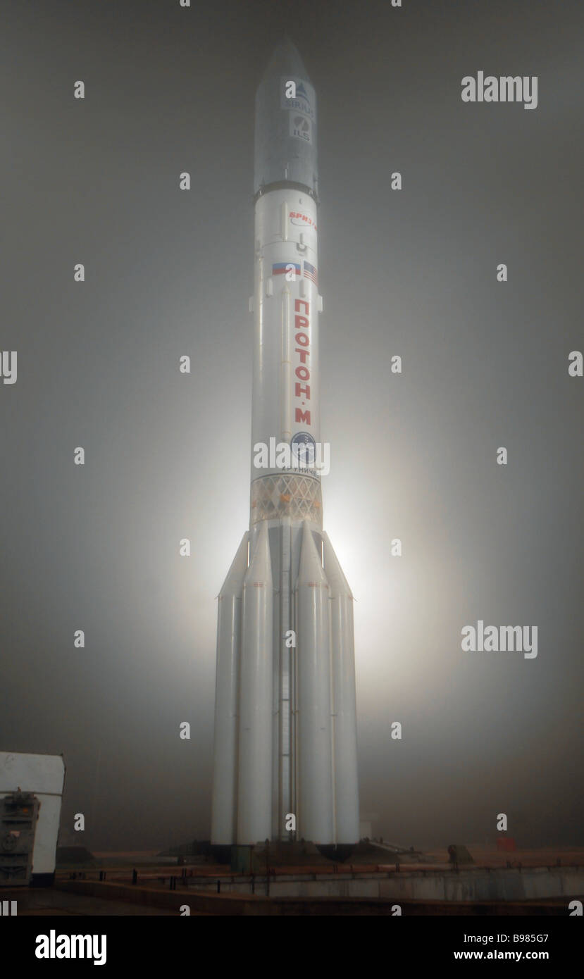 The launch of a Proton M booster rocket with a Breeze M upper stage at ...