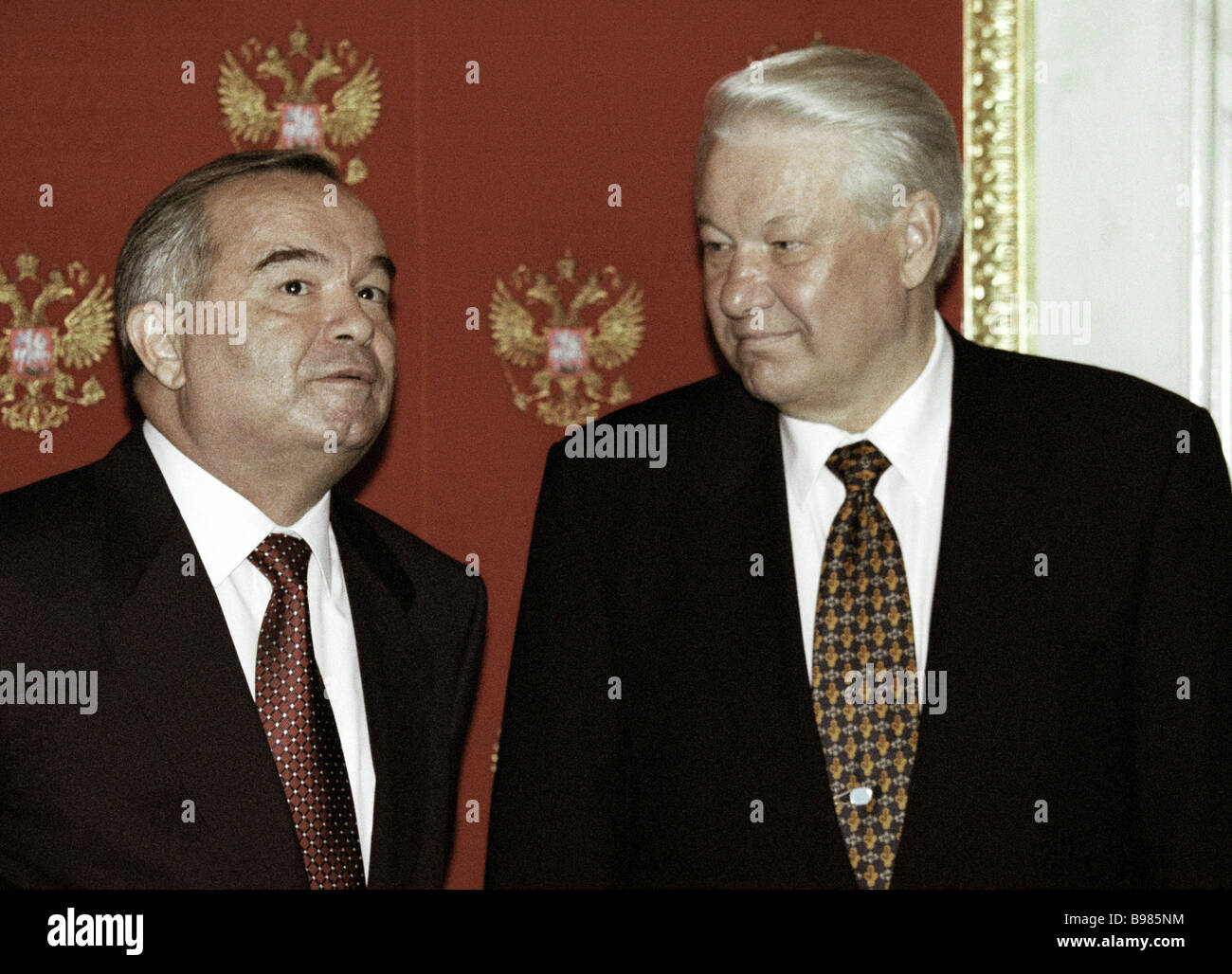Russian President Boris Yeltsin Right And Uzbek President Islam Karimov