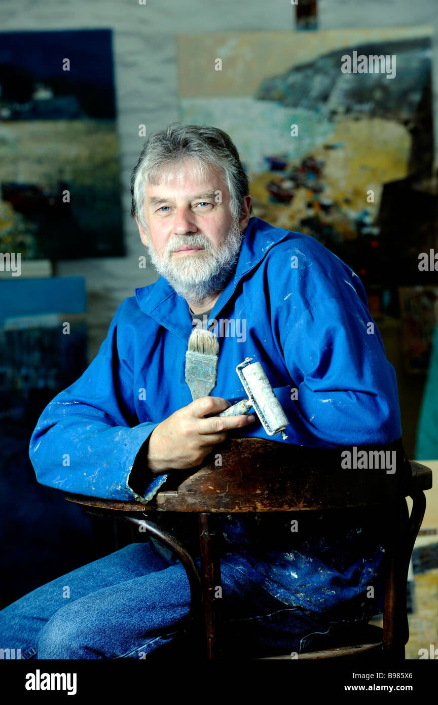 artist mike bernard in his studio nr Combe Martin Stock Photo - Alamy