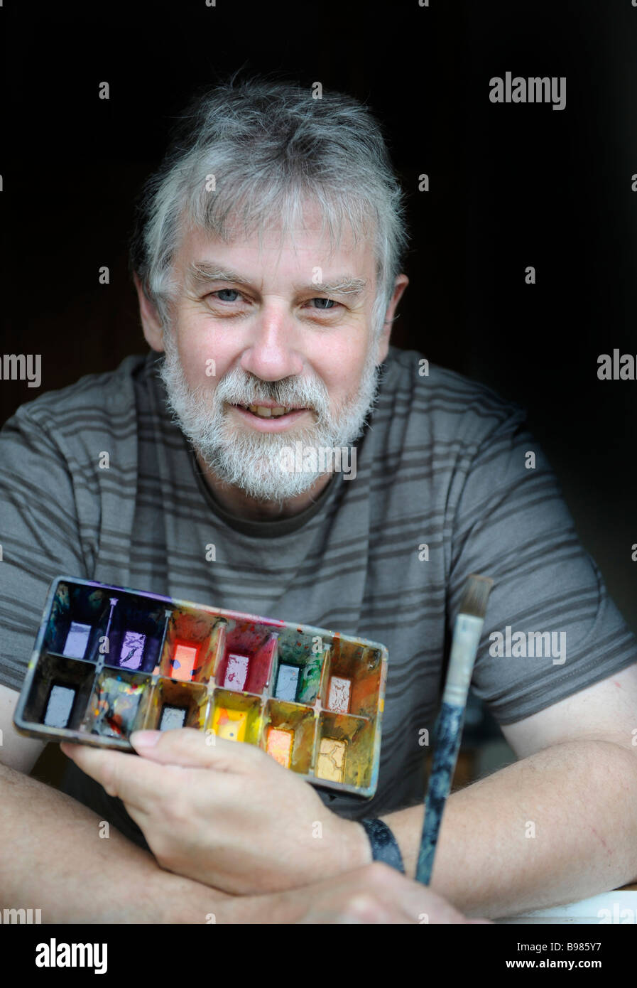 artist mike bernard in his studio nr Combe Martin Stock Photo - Alamy