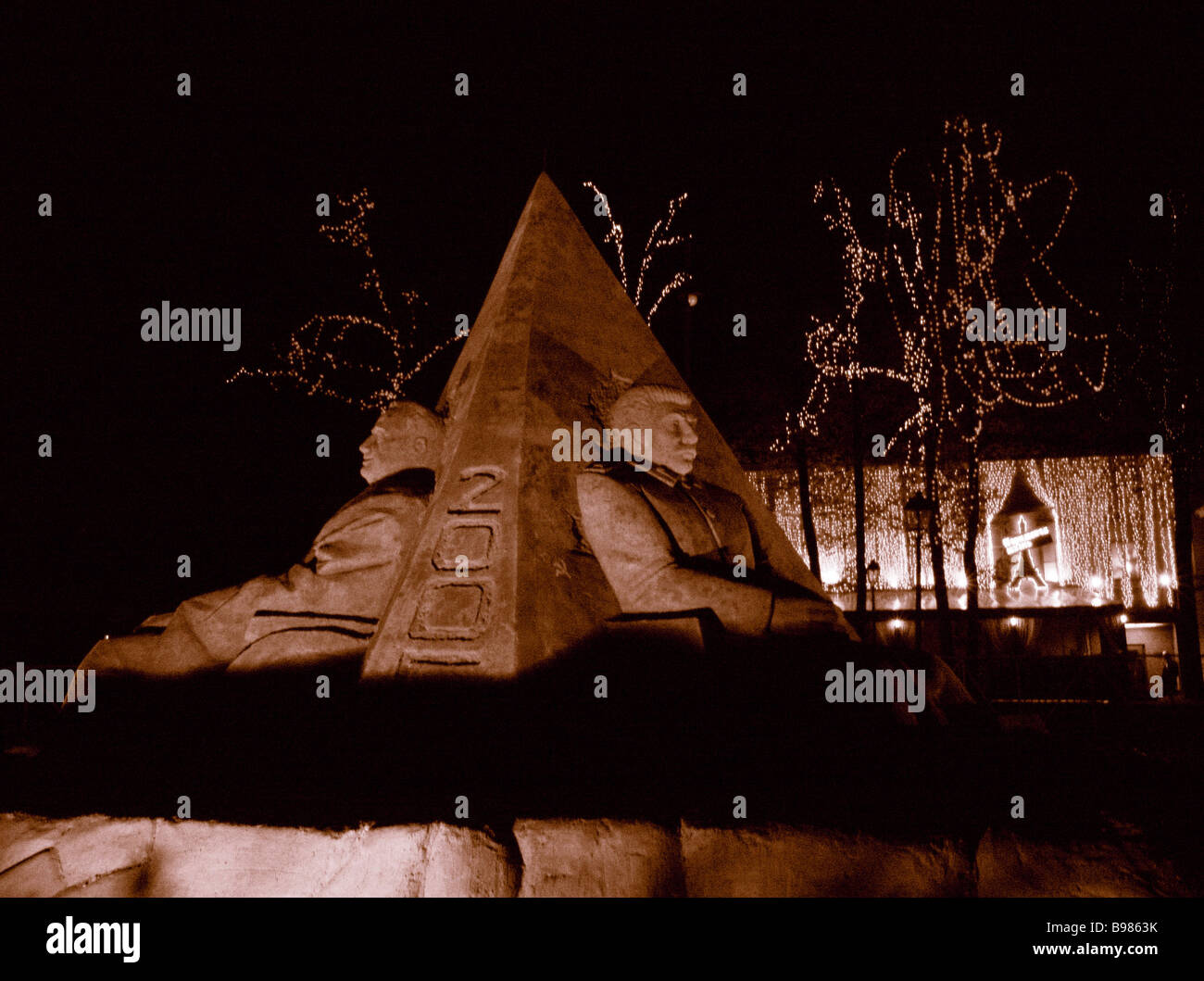 This sand pyramid with high relief portraits of Allied leaders Joseph ...