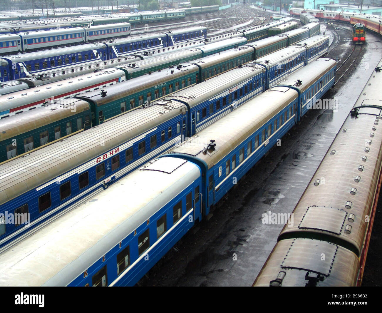 A long distance train shed at the Moscow Kursky railway terminal Stock ...