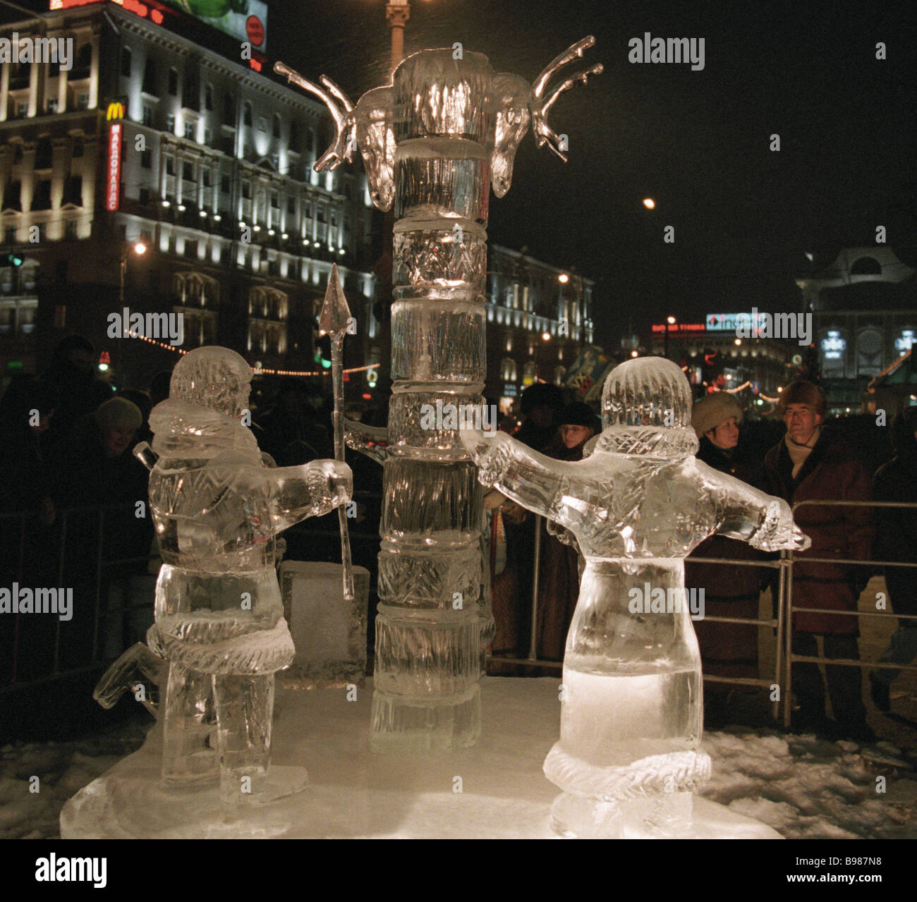 Ice sculptures displayed in Pushkin Square Moscow during the Vyugovey ...