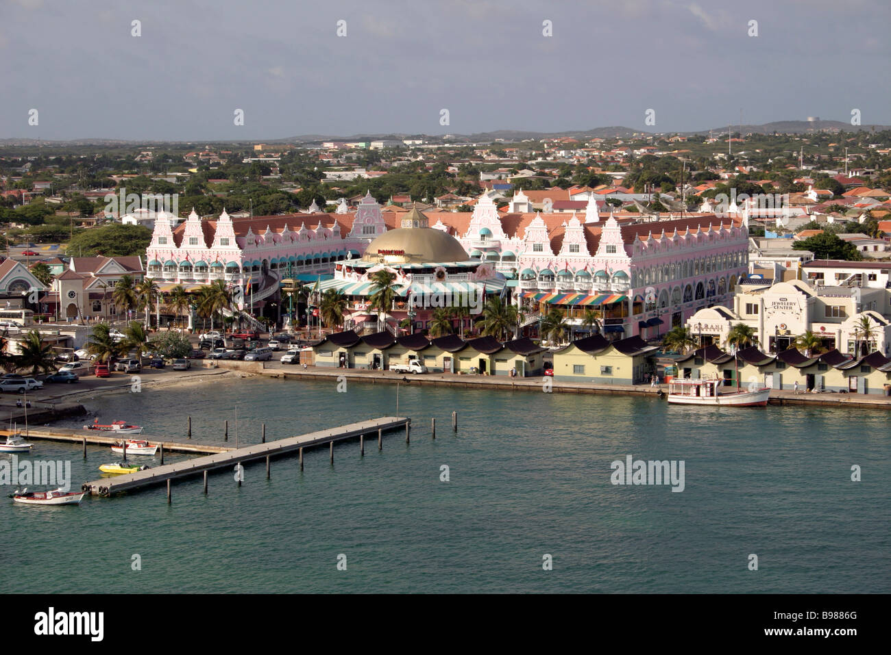 Dutch Antilles Harbour Town View from height Over historic buildings ...