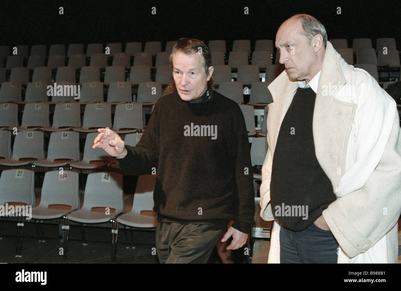 German stage director Peter Stein left talks to Russian actor and ...