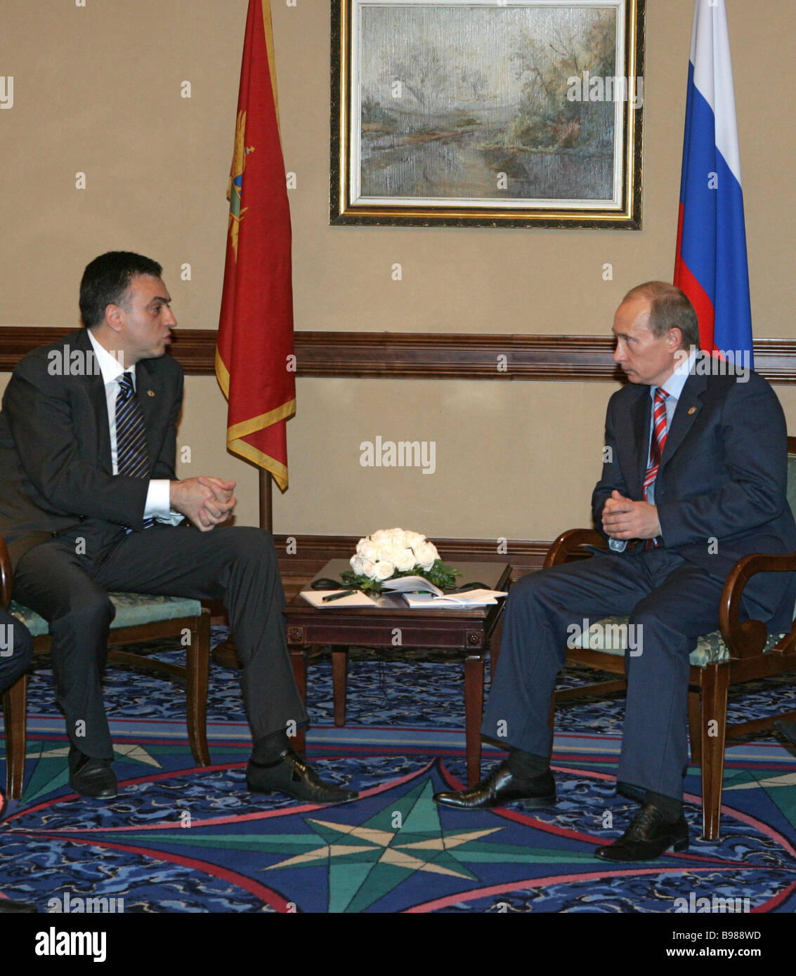 Russian President Vladimir Putin to the right and Montenegrin President ...