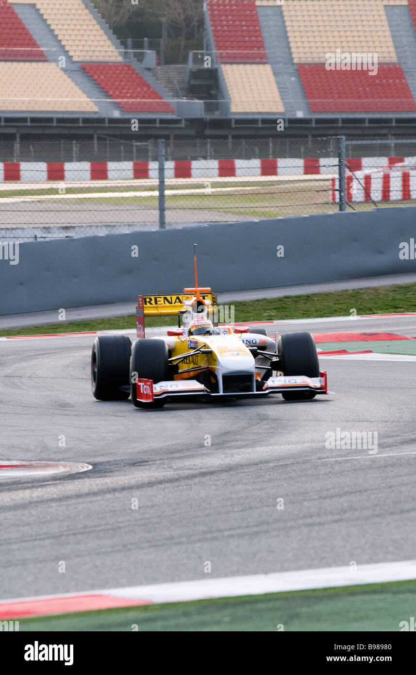 Fernando Alonso ESP in the Renault R29 racecar during Formula 1 testing ...