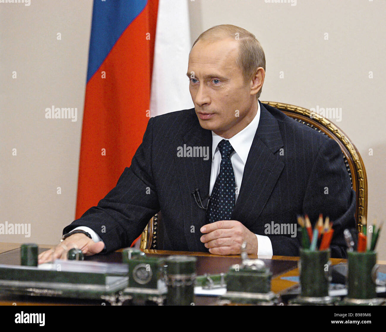 Russian President Vladimir Putin giving an interview to Russian TV ...