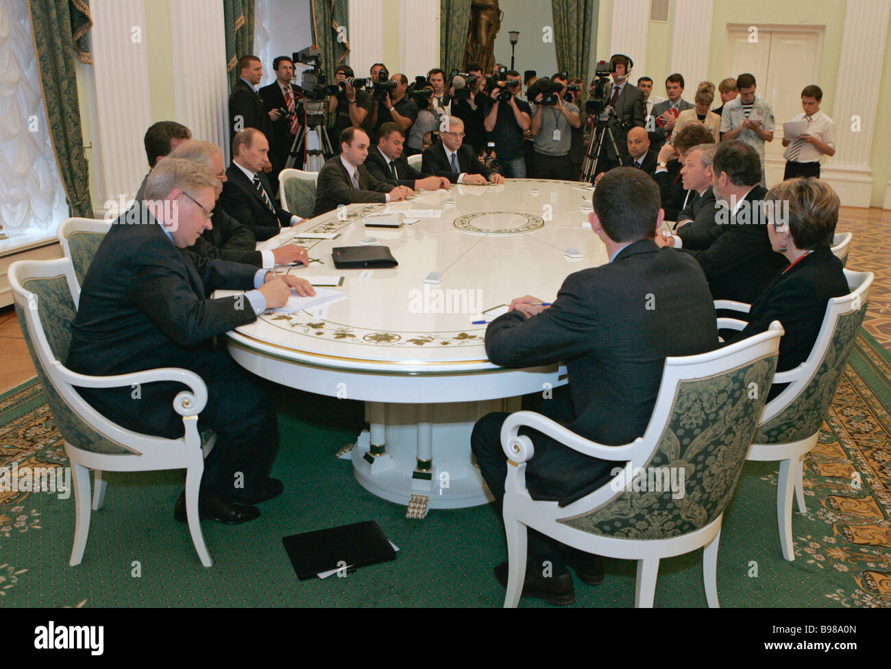 Russian President Vladimir Putin fourth from left and NATO Secretary ...