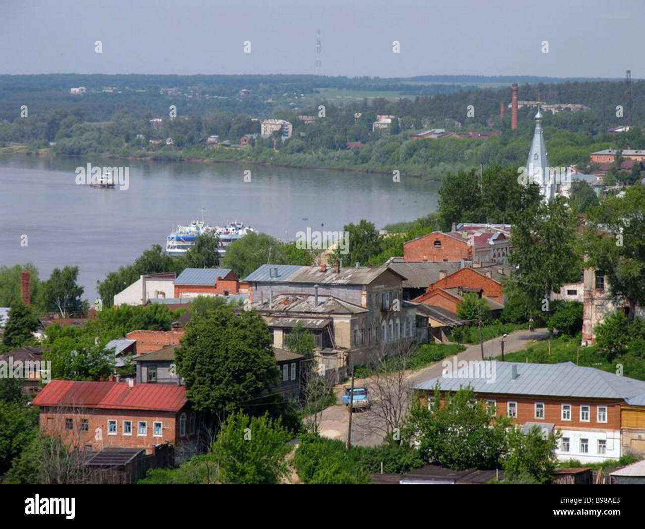 A panorama of Kasimov tiny town on the Oka River in the Ryazan Region ...