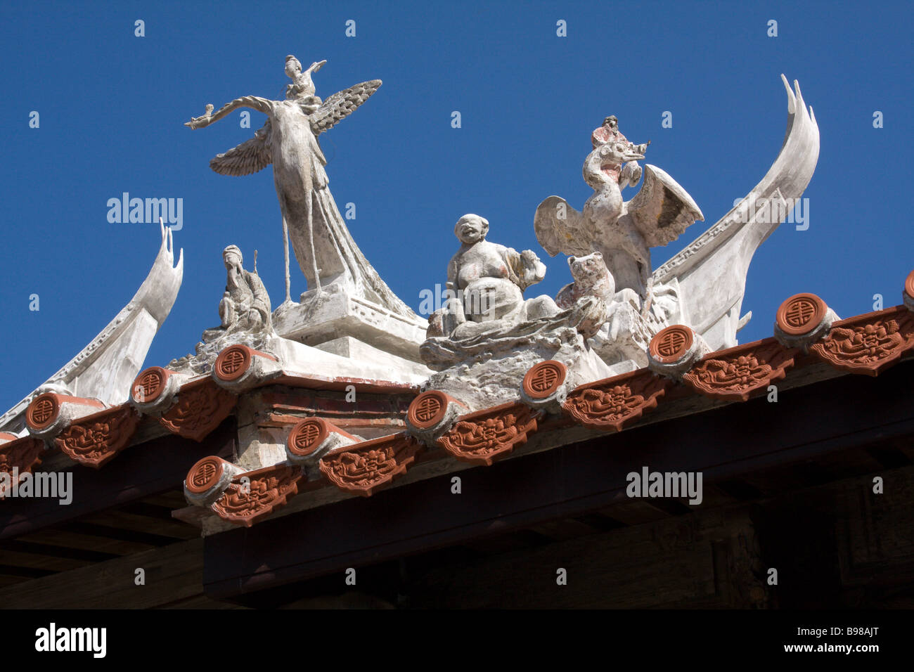 Roof figures, sculptures, decoration detail, antefix, Longshan Temple ...