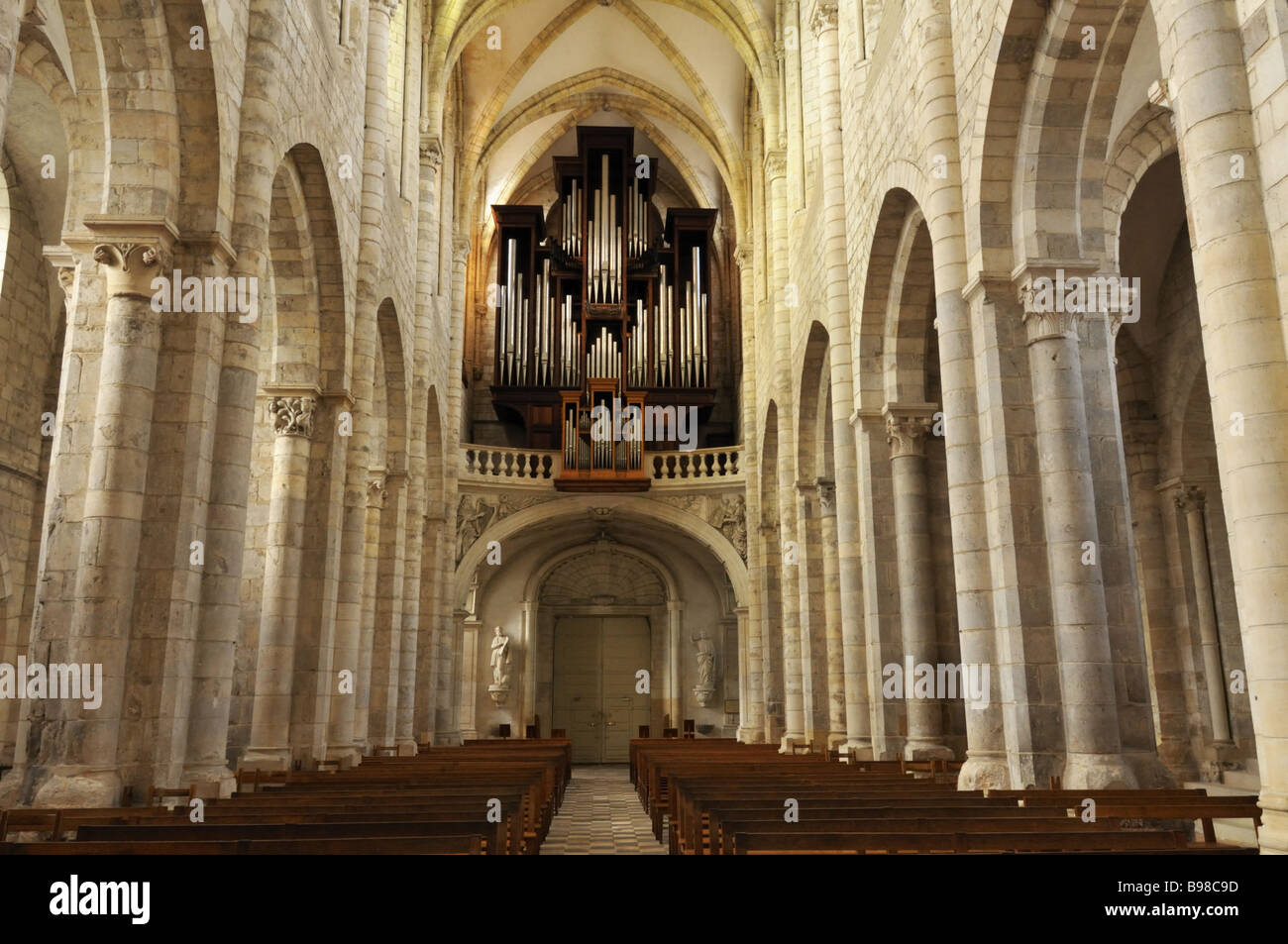 The nave of the basilica of Fleury Abbey at St Benoit sur Loire France ...