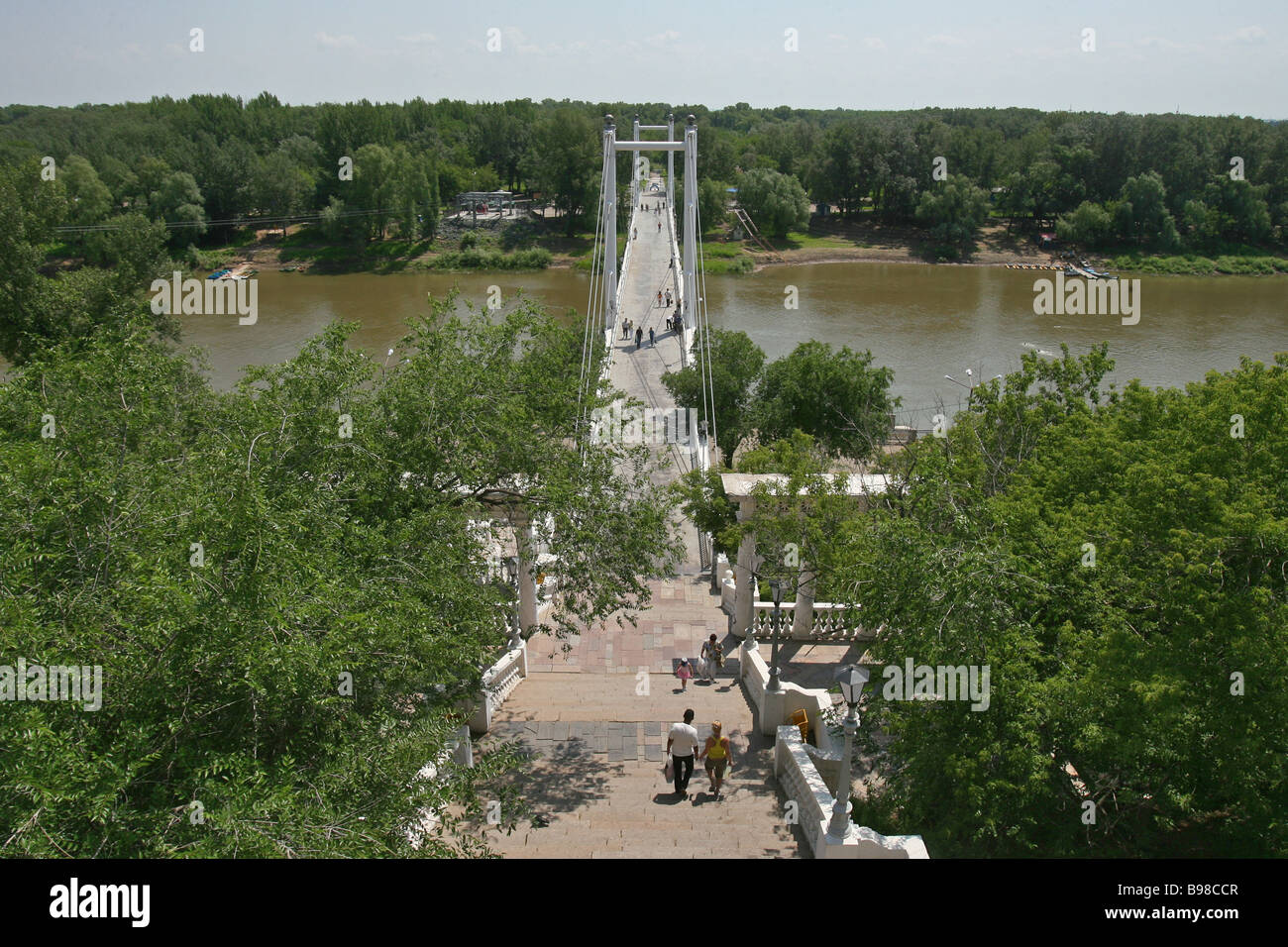 Pedestrian bridge over the Ural River Orenburg Stock Photo - Alamy