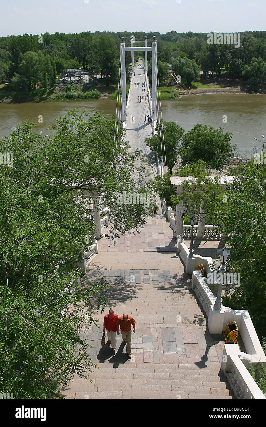 Pedestrian bridge over the Ural River Orenburg Stock Photo - Alamy