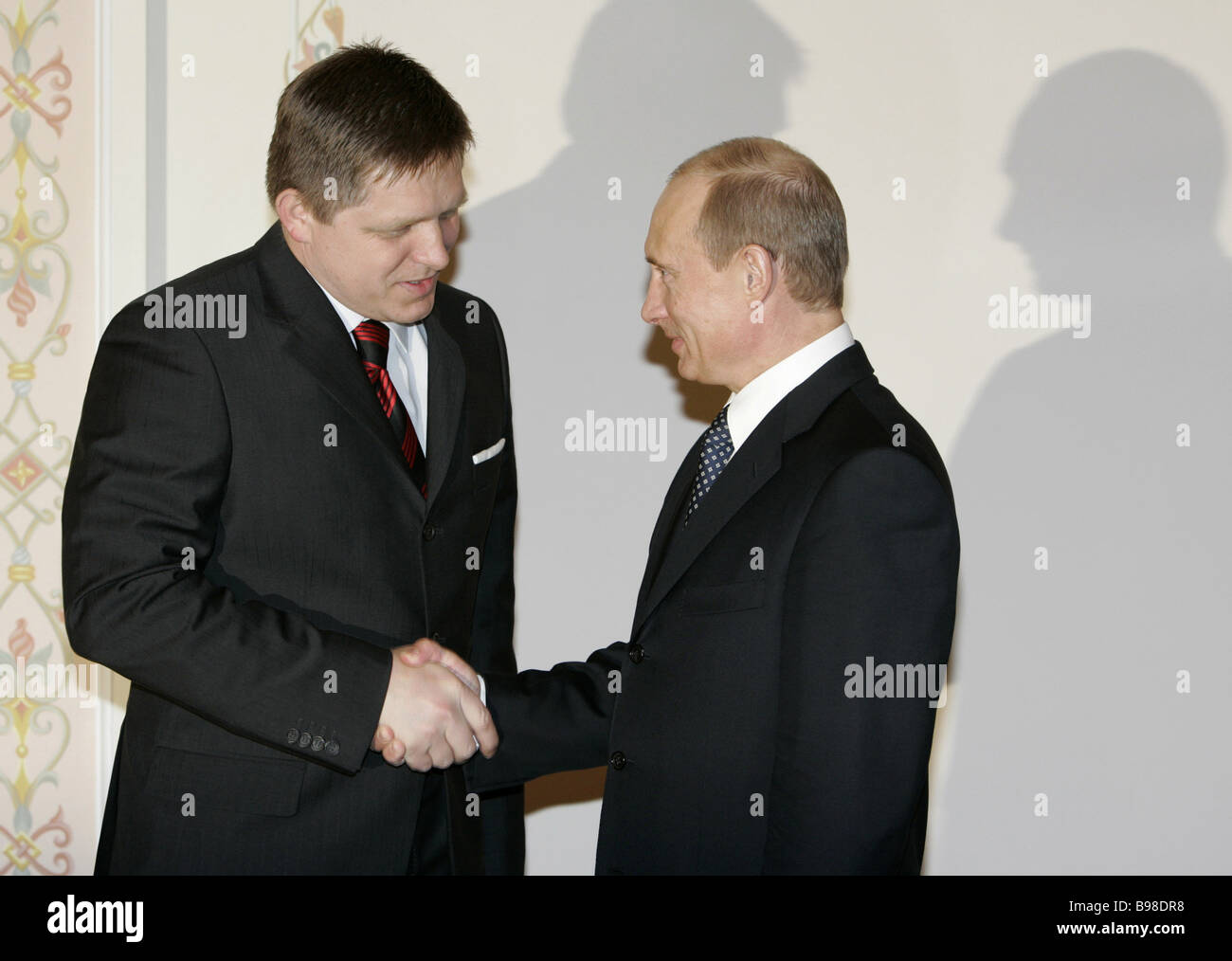 Slovak Prime Minister Robert Fico left and Russian President Vladimir ...