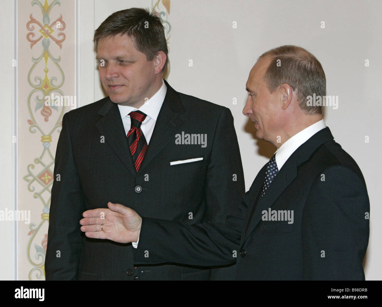 Slovak Prime Minister Robert Fico left and Russian President Vladimir ...