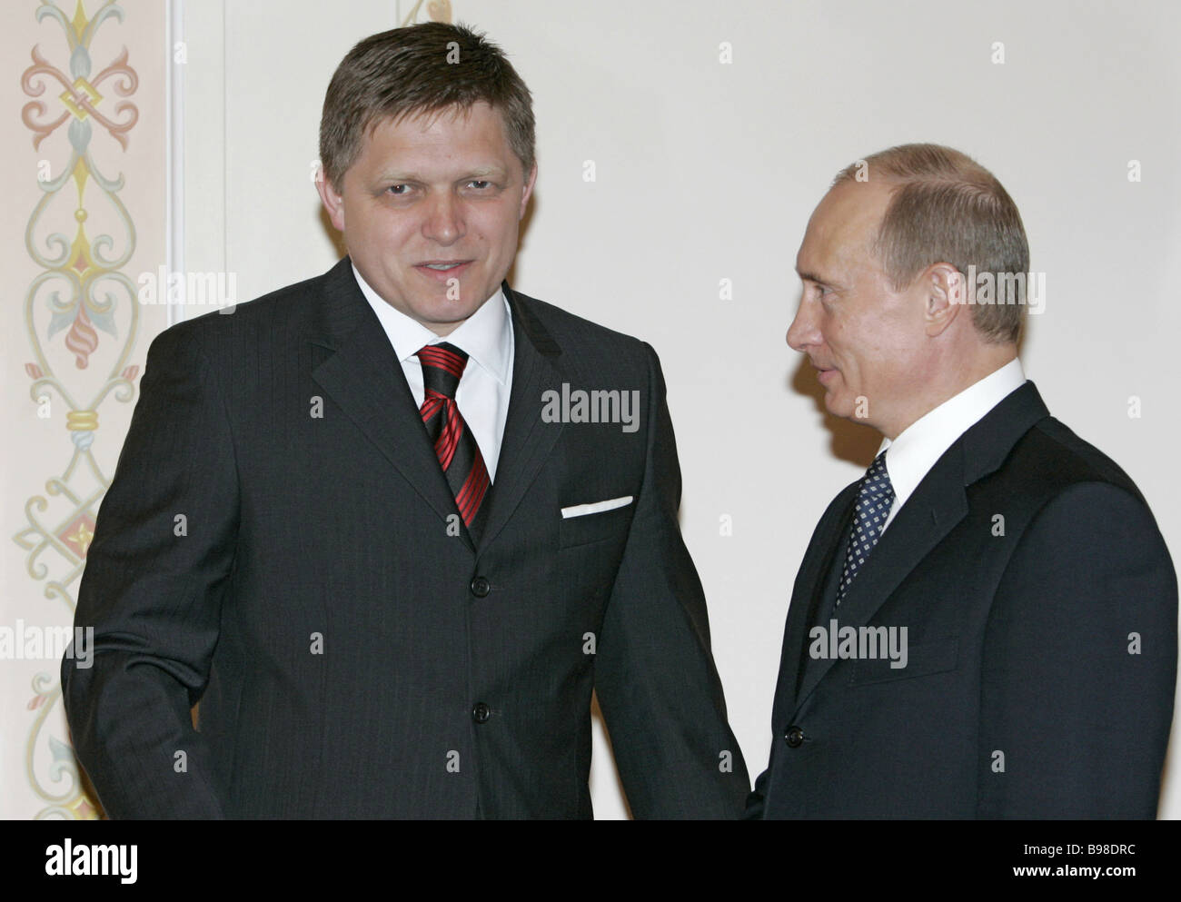 Slovak Prime Minister Robert Fico left and Russian President Vladimir ...