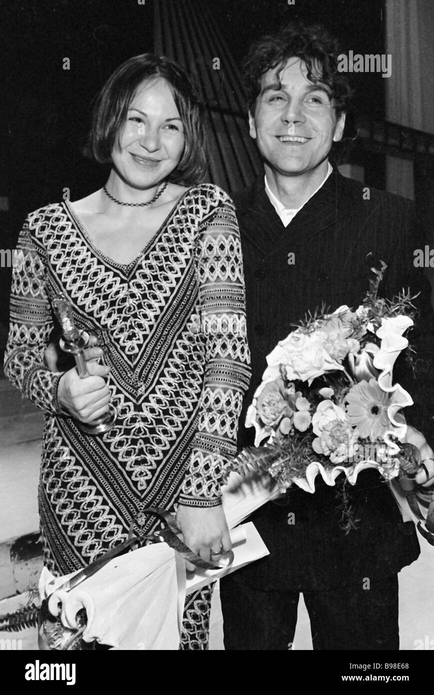 Actors Dina Korzun left and Sergei Makovetsky at the decoration gala of ...