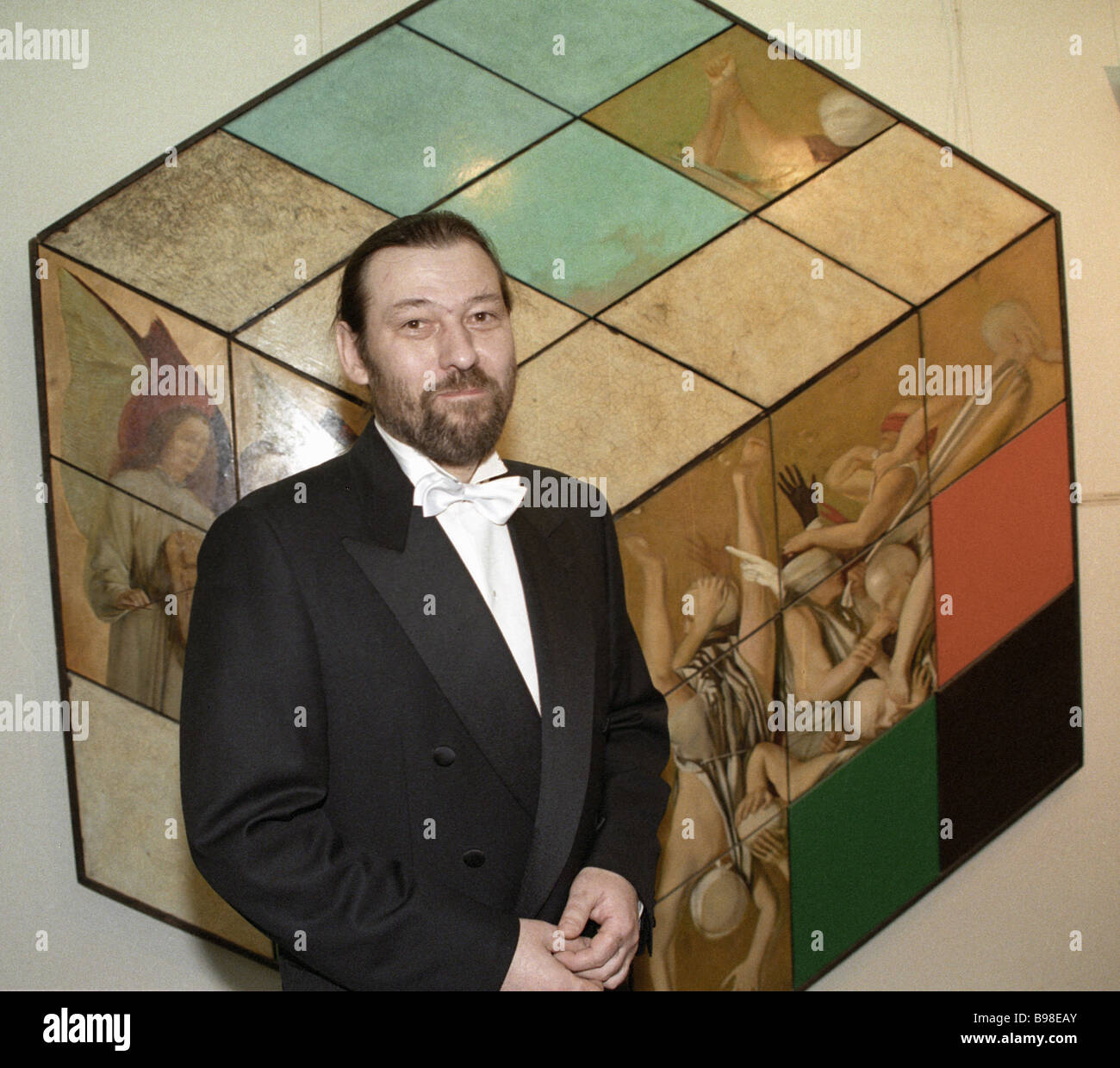 Artist Alexander Borodin against his work Structure Stock Photo - Alamy