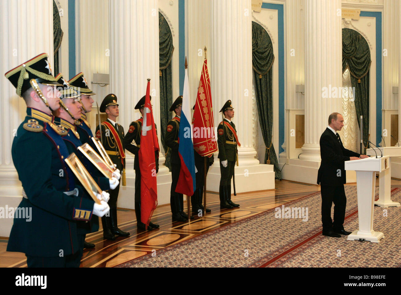 Russian President Vladimir Putin To The Right Addresses A Kremlin Gala