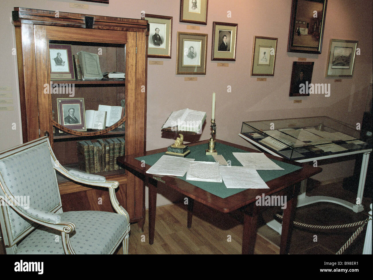 Table with manuscripts in Alexander Pushkin house museum on Moika ...