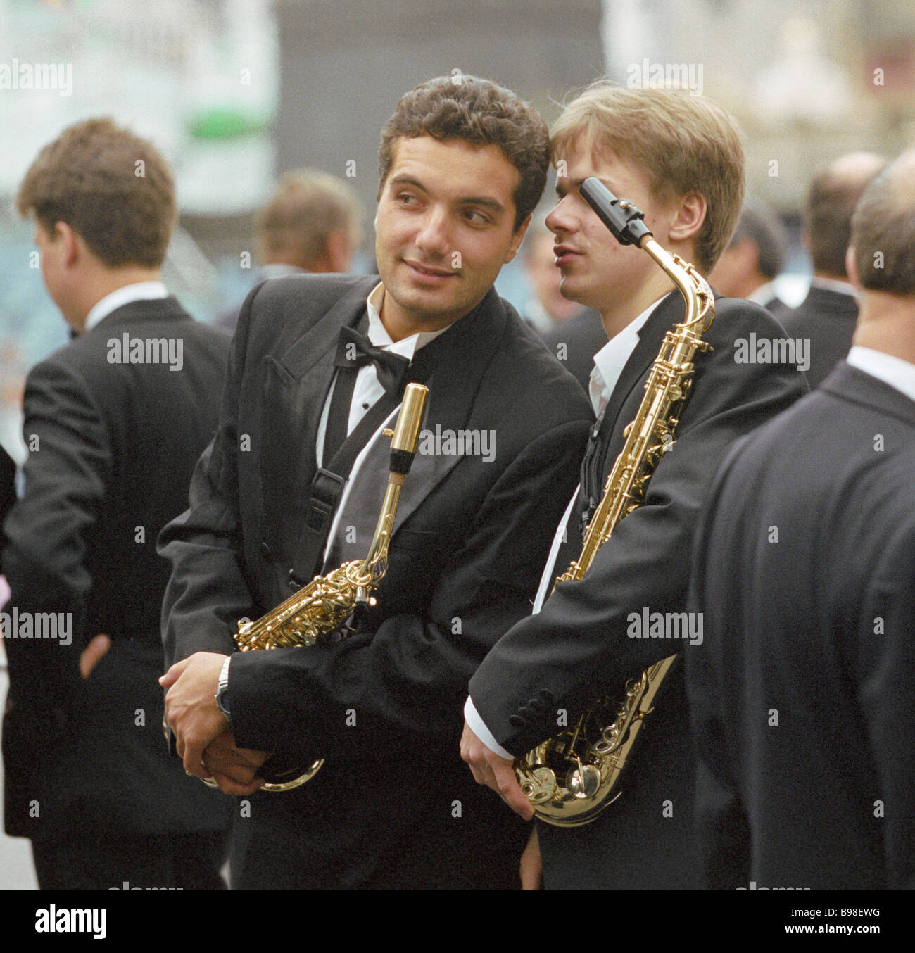 Two musicians talking during the ceremony of opening City Day ...
