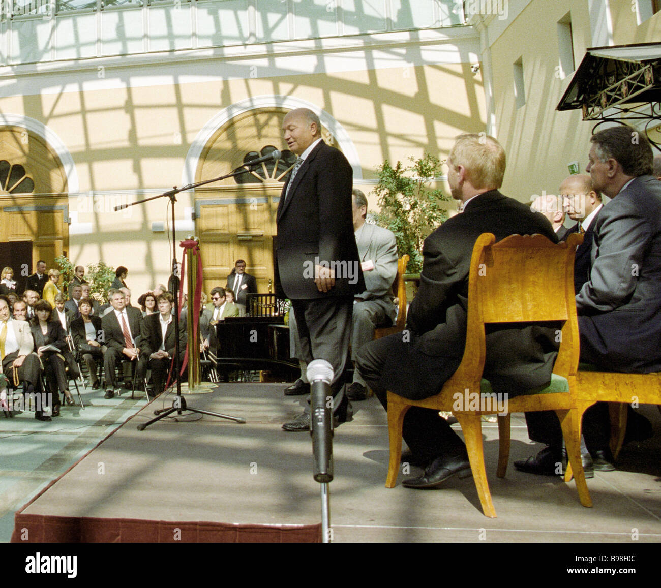 Moscow mayor Yury Luzhkov speaking at opening the Pushkin State Museum ...