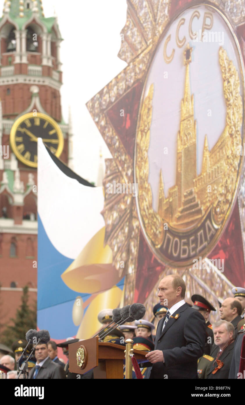 Russian President Vladimir Putin making a public address before a 62nd ...