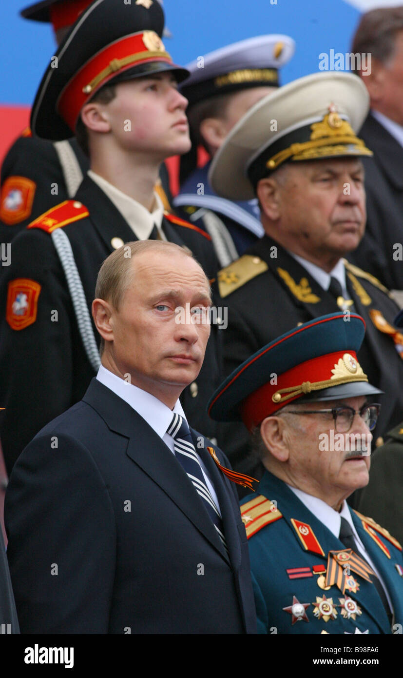 Russian President Vladimir Putin with World War Two veterans during a ...