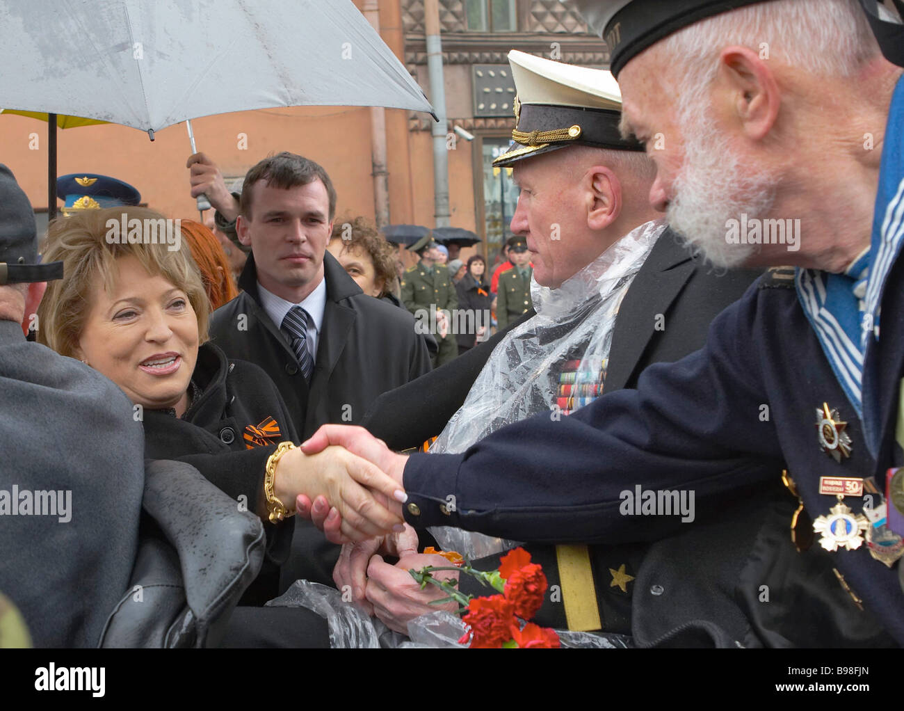 St Petersburg governor Valentina Matvienko to the left greets war ...