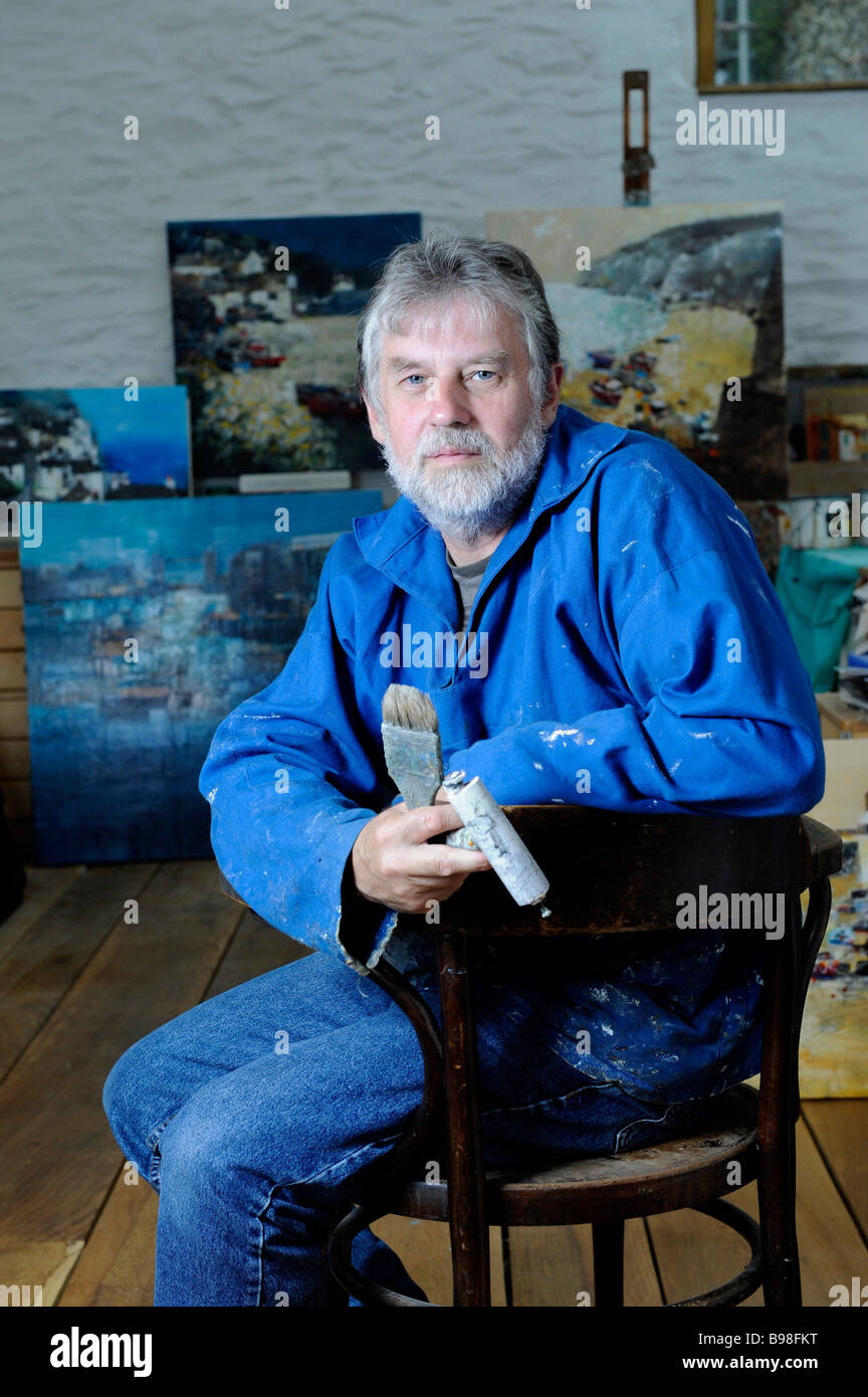 artist mike bernard in his studio nr Combe Martin Stock Photo - Alamy