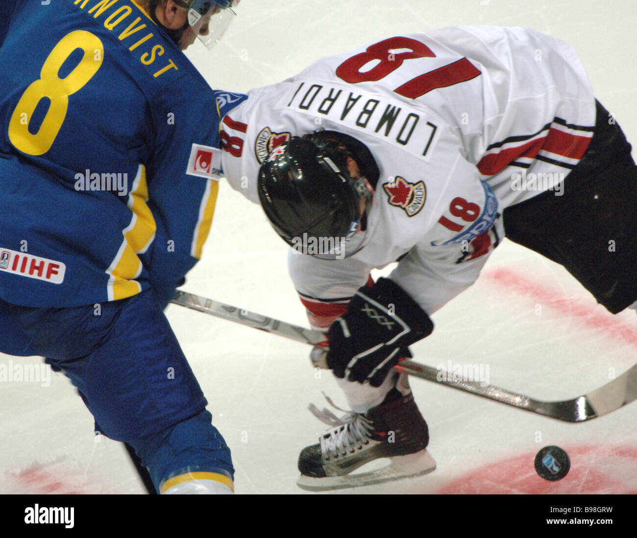 Swedish player Patric Hornqvist left and Canadian player Matthew ...