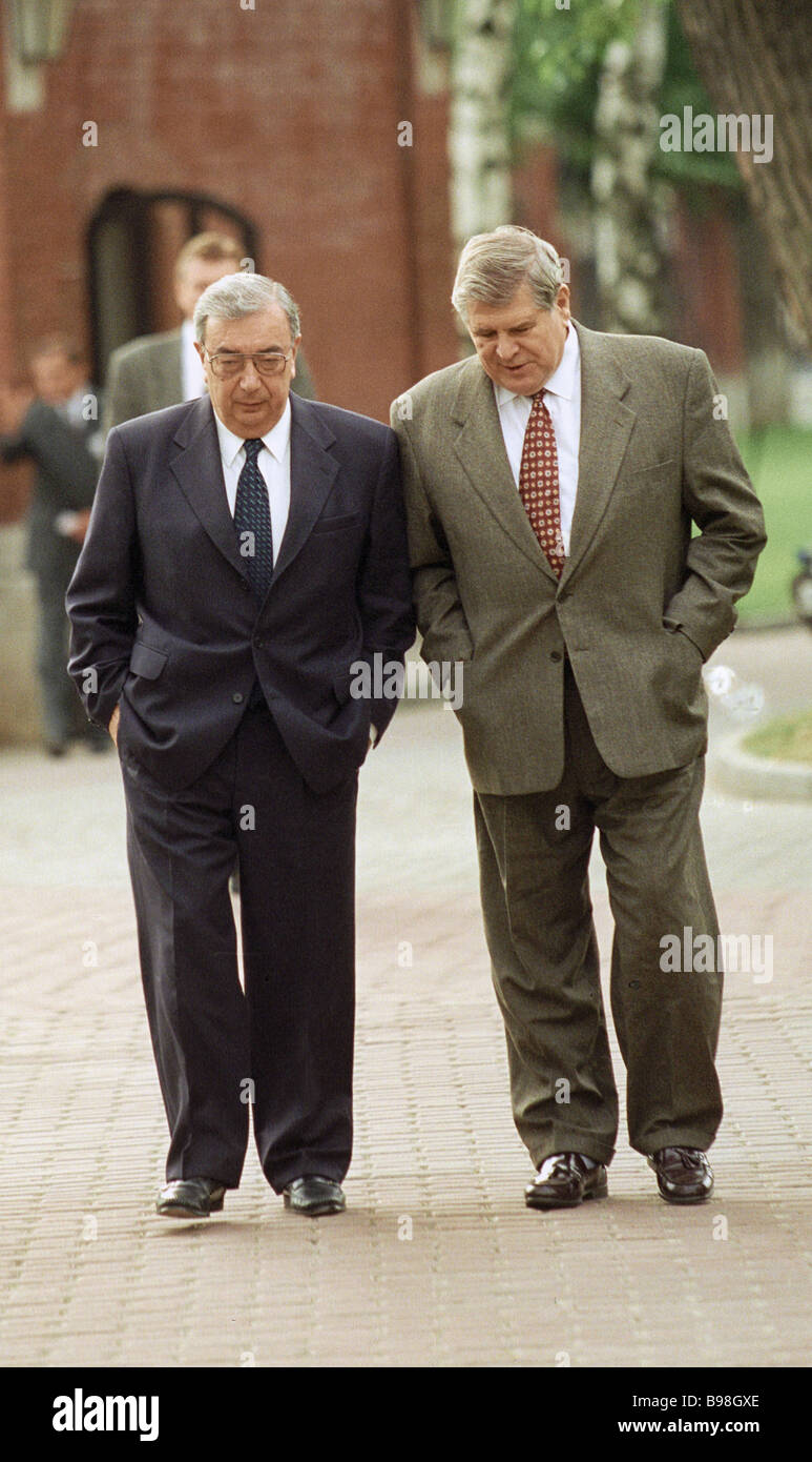 Former prime minister Yevgeny Primakov left and Gennady Kulik right ...