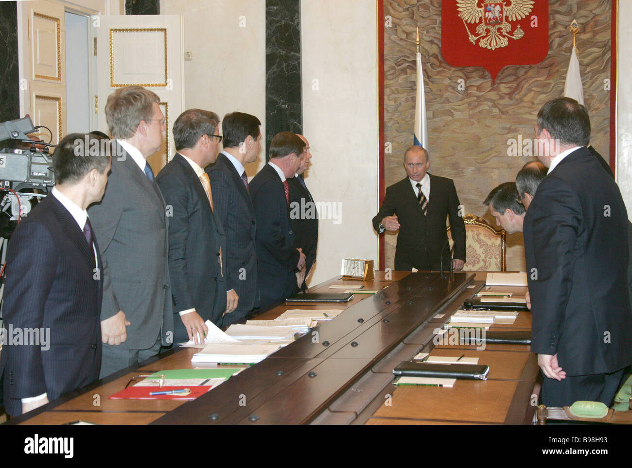 Russian President Vladimir Putin center during a Cabinet meeting in the ...