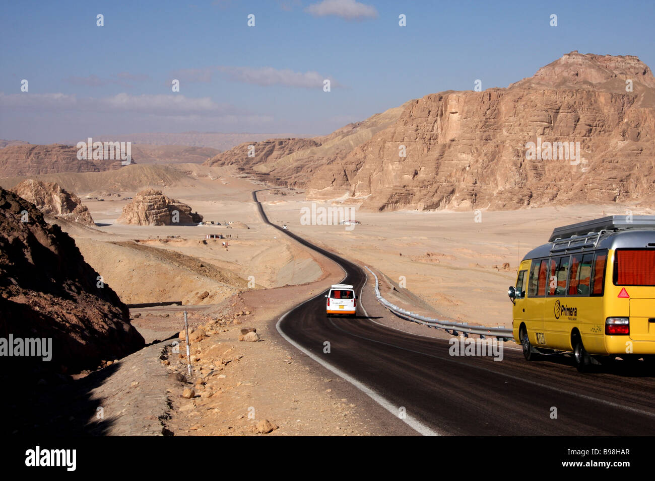 Tourist mini buses on desert road between Sharm El Sheikh and St ...
