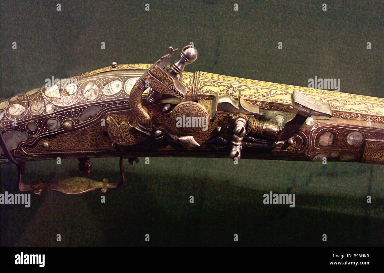 Detail of English weapon on display at Russia Britain exhibition ...