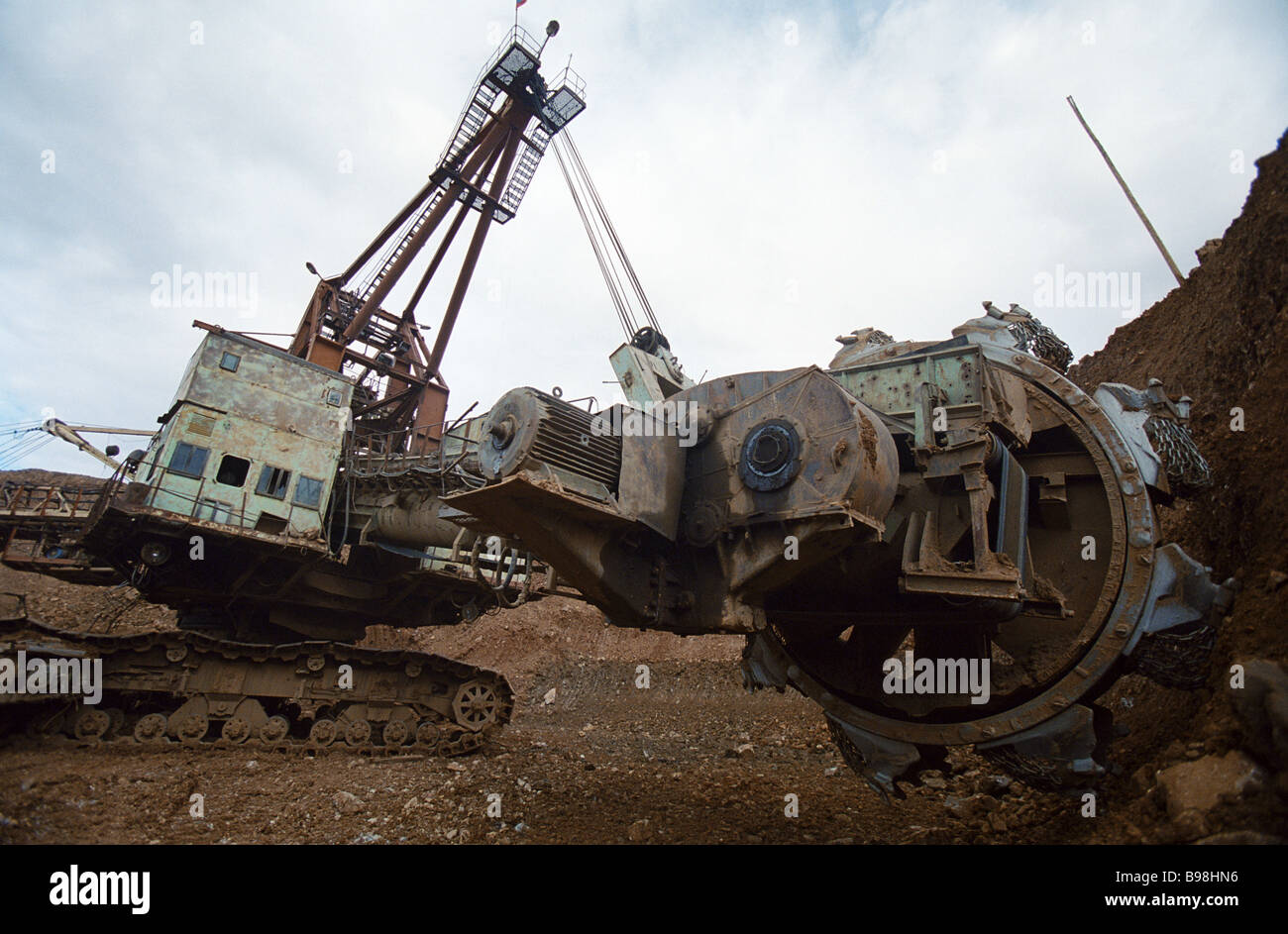 A bucket wheel reclaimer at the gold processing plant of the ZAO ...